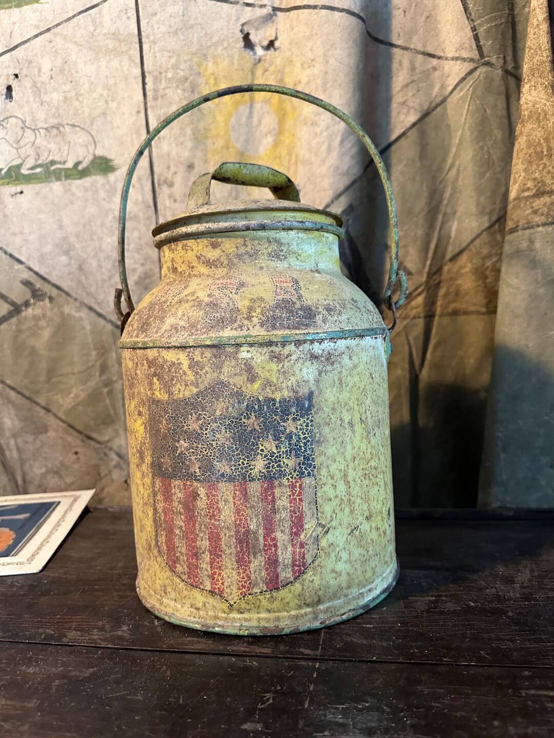 1940s Antique Folk Art USA Federal Shield Advertising Farmhouse Country ...