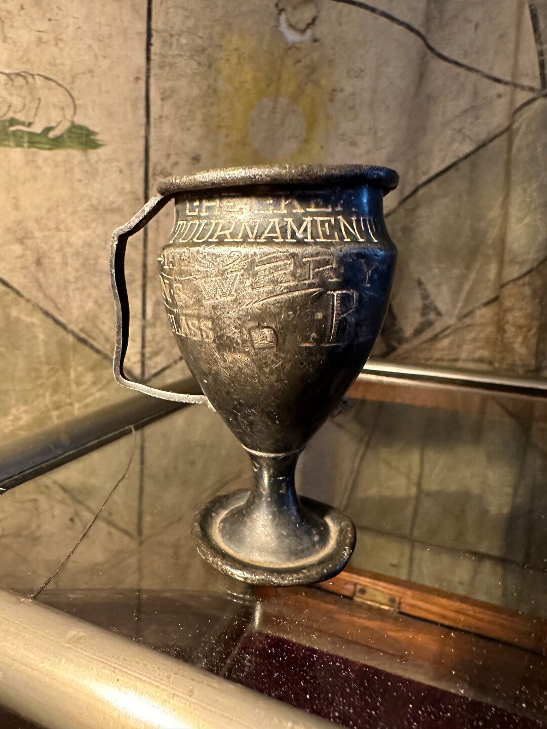 Antique Checkers Trophy Brass Sports Decor Team Vintage Game Cup Board ...