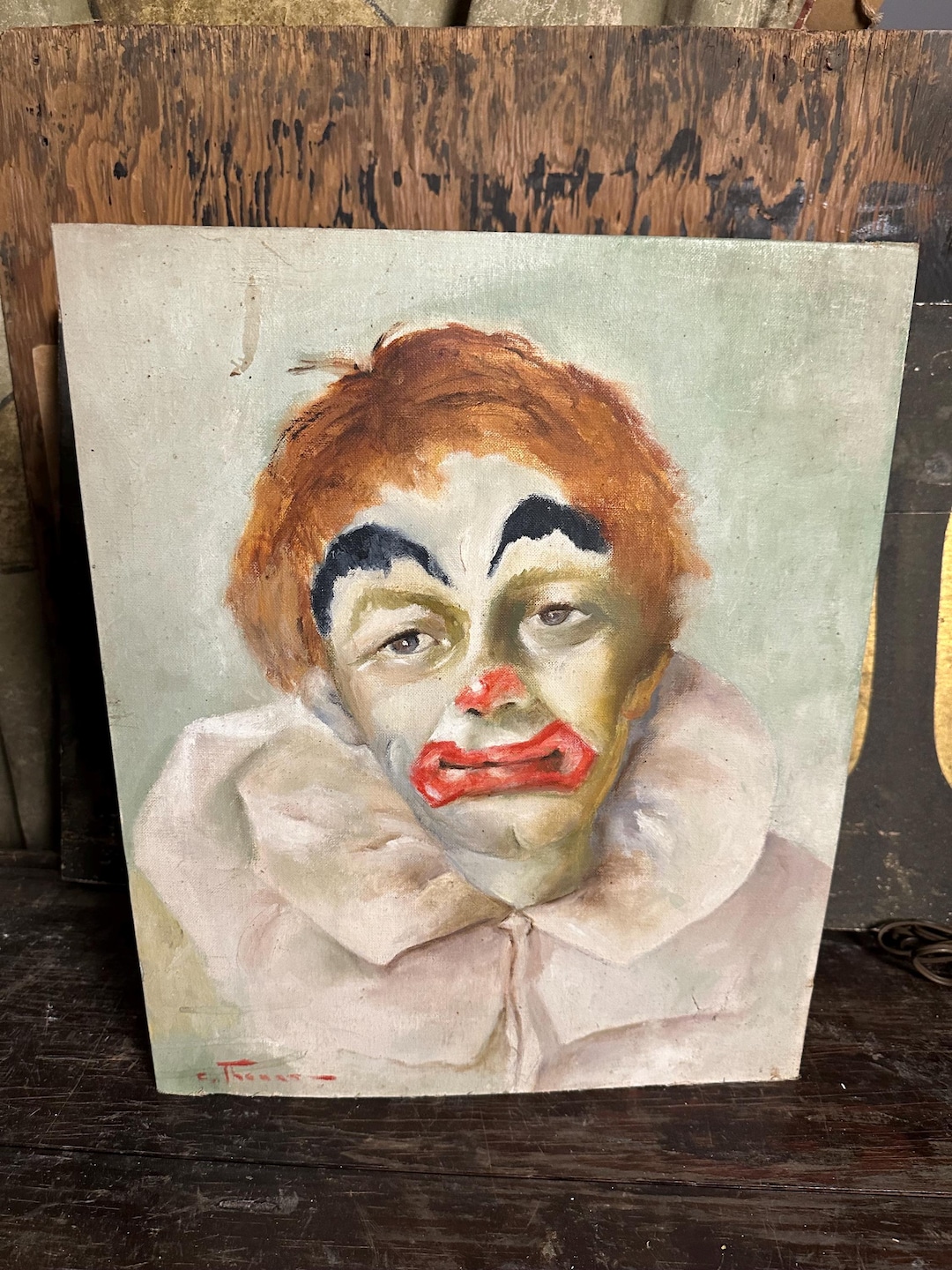 Vintage 60’s 70’s Artist E Thomas “clown” PAINTING Circus Carnival ...
