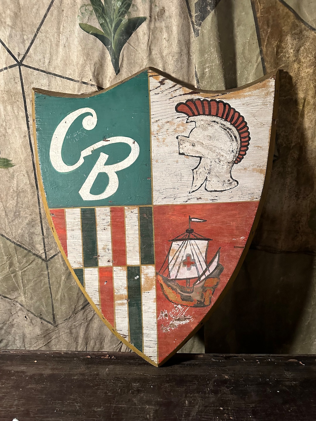 1930s Antique Folk Art Shield CB Knight Sign Country Carl Brian Crest ...