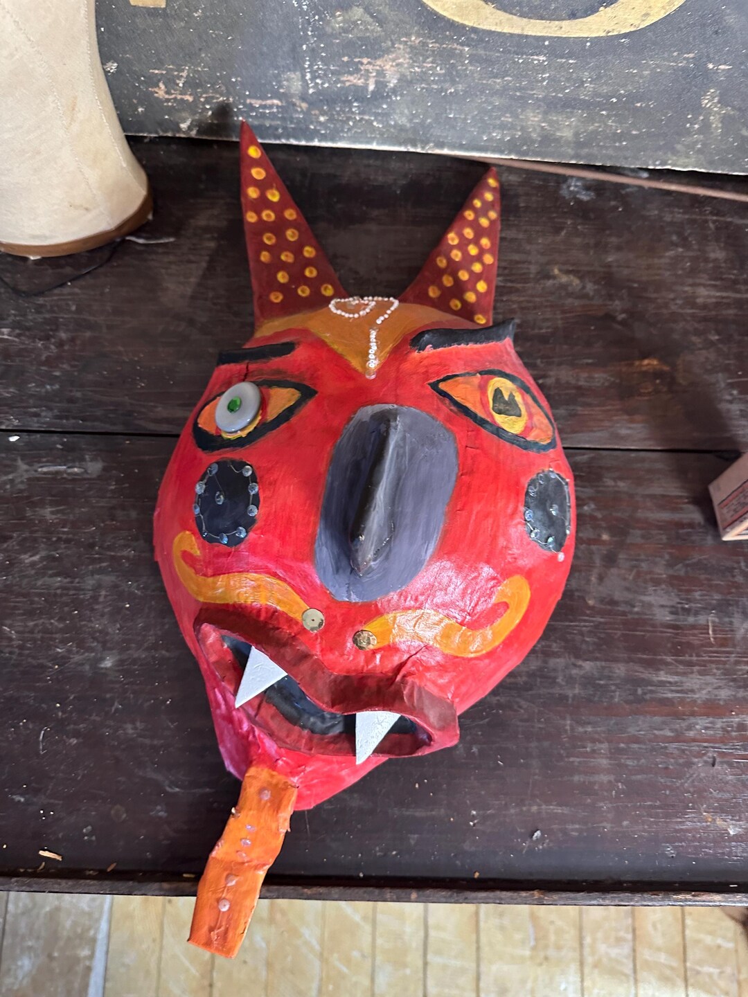 Vintage Hand-painted Paper Mâché Devil Mask by Carmen Miller | Folk Art ...