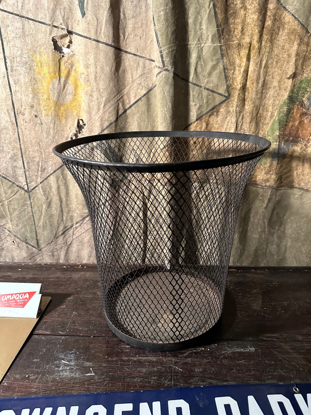 1940s Bar Expanded Metal Metal Wire Trash Garbage Can Industrial ...