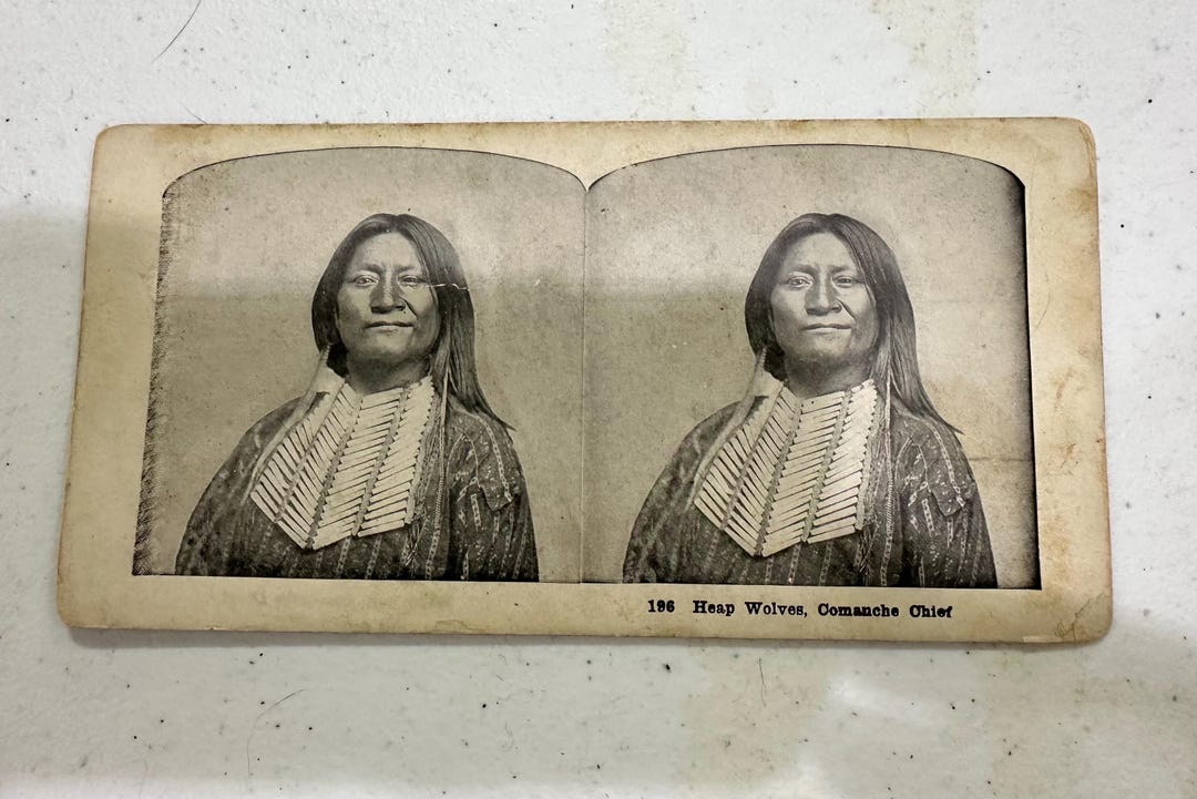 1900s Heap Wolves/otter Belt Comanche Chief Antique Stereoscopic Card ...