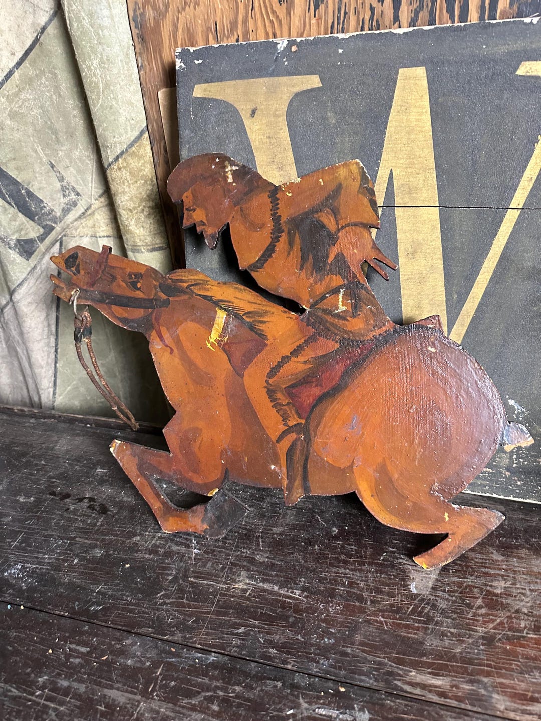 Antique Folk Art Western Rodeo Sign Advertising Farmhouse Country ...