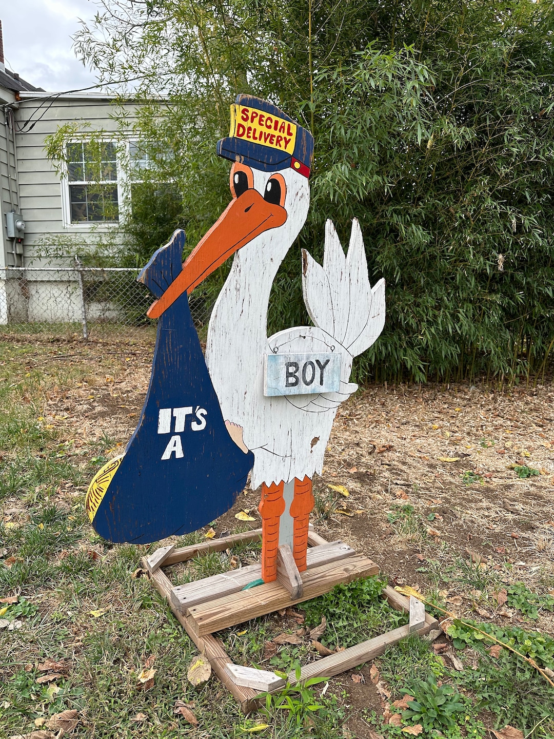 1960s Stork Sign Country Farmhouse Folk Art Trade Advertising Baby ...