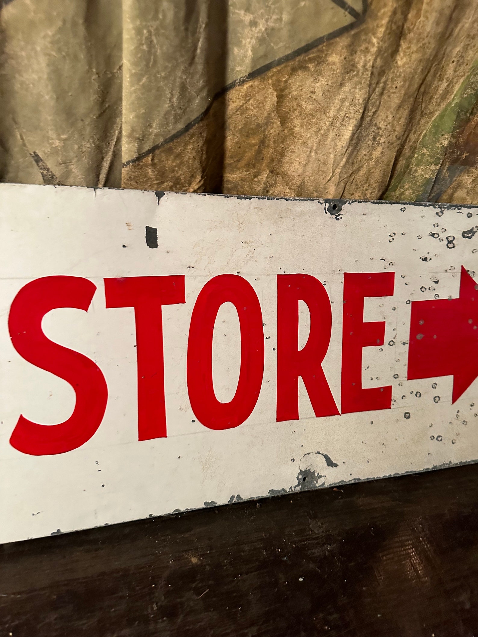 1940s Call at Store Folk Art Advertising Sign Trade Farmhouse Arrow Bar ...