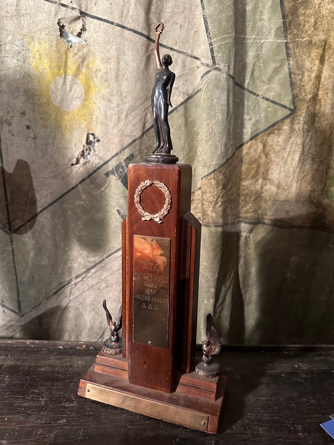 Rare 1950 Sweeptstakes Girl Trophy Brass Sports Decor Team Vintage ...