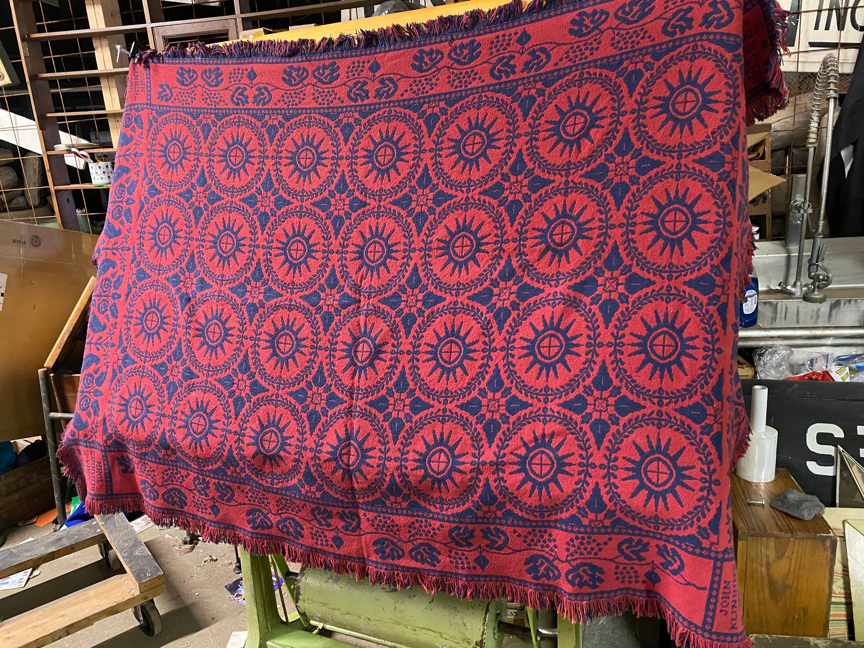 RARE 1848 Coverlet Blanket Farmhouse Blanket Ohio Primitive Cardinal ...