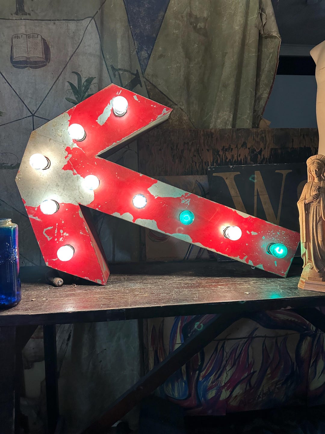 1960s Vintage Light up Bulb Arrow Sign Advertising Bar Cafe Kitchen ...