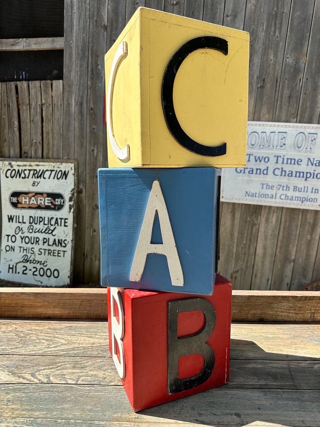 1940s ABC Block Advertising Sign Trade Country Folk Art School Toy Shop ...