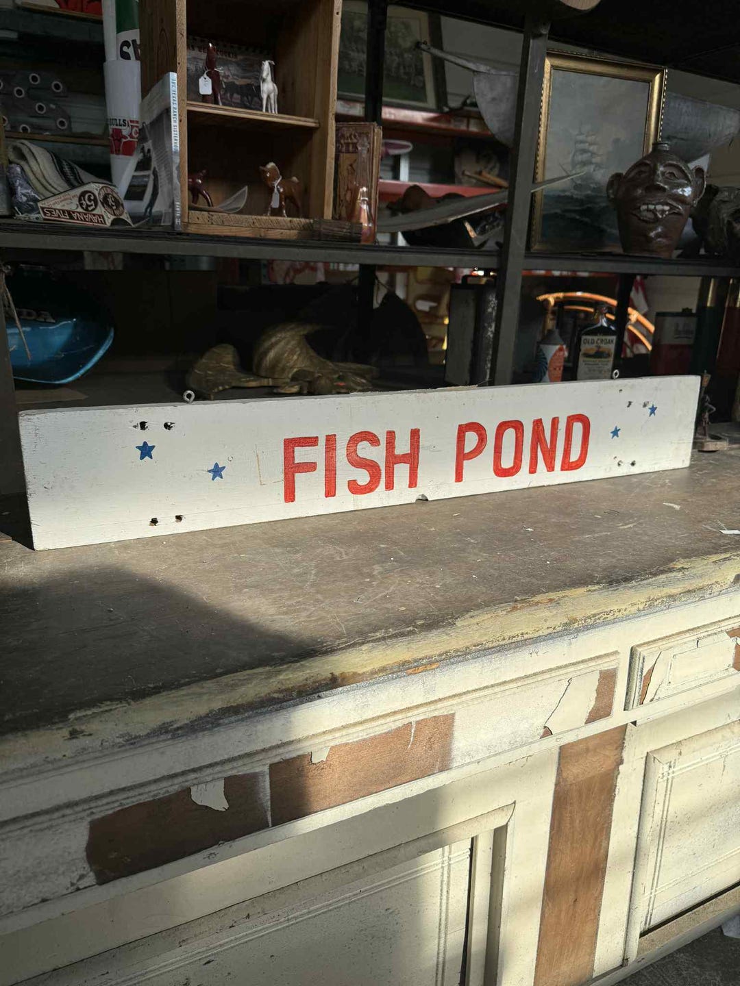 1950s FISH POND Carnival Sign Amusement Park Lake House Folk Art ...