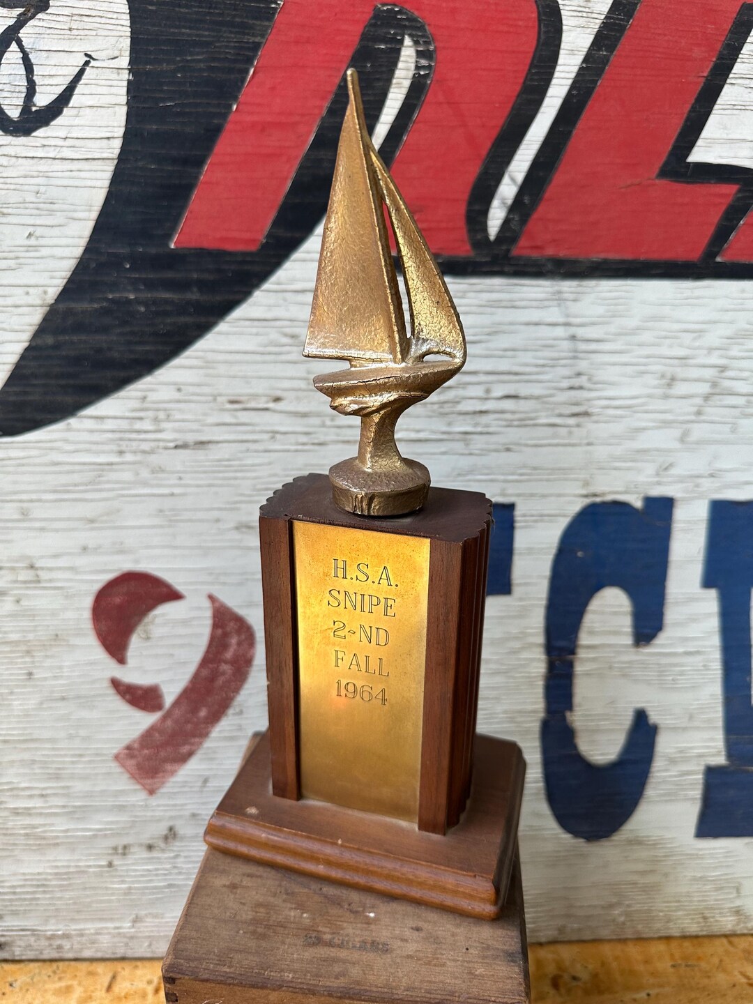 1964 Vintage Sailboat Trophy – Metal Yacht Racing Award, Nautical Decor ...