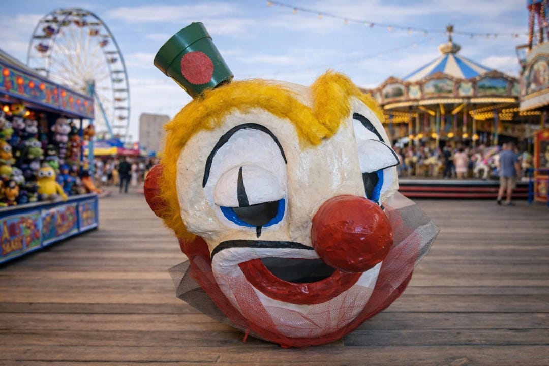 Vintage 1950s Paper Mache Clown Head Circus Carnival Oddity Art ...