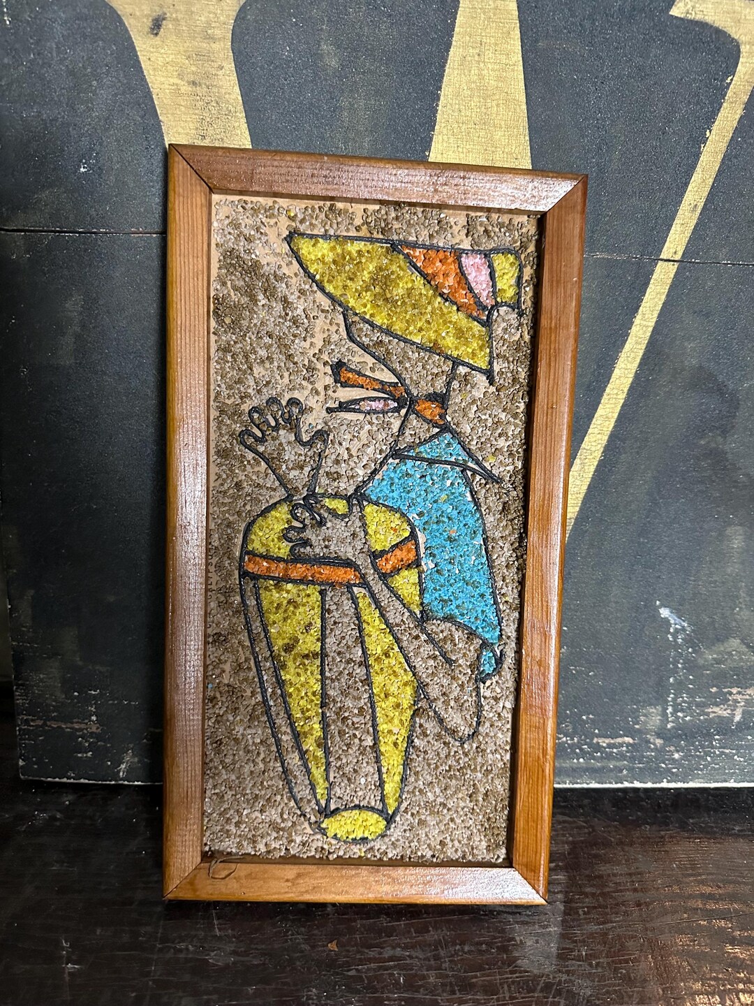 MCM Rare Gravel/pebble Art Bongo Drummer 70’s Wall Hanging Cuban ...