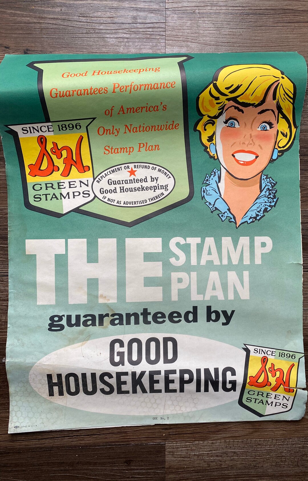 S and W Green Stamp Advertising Poster Mid Century Sign Vintage Stamp ...