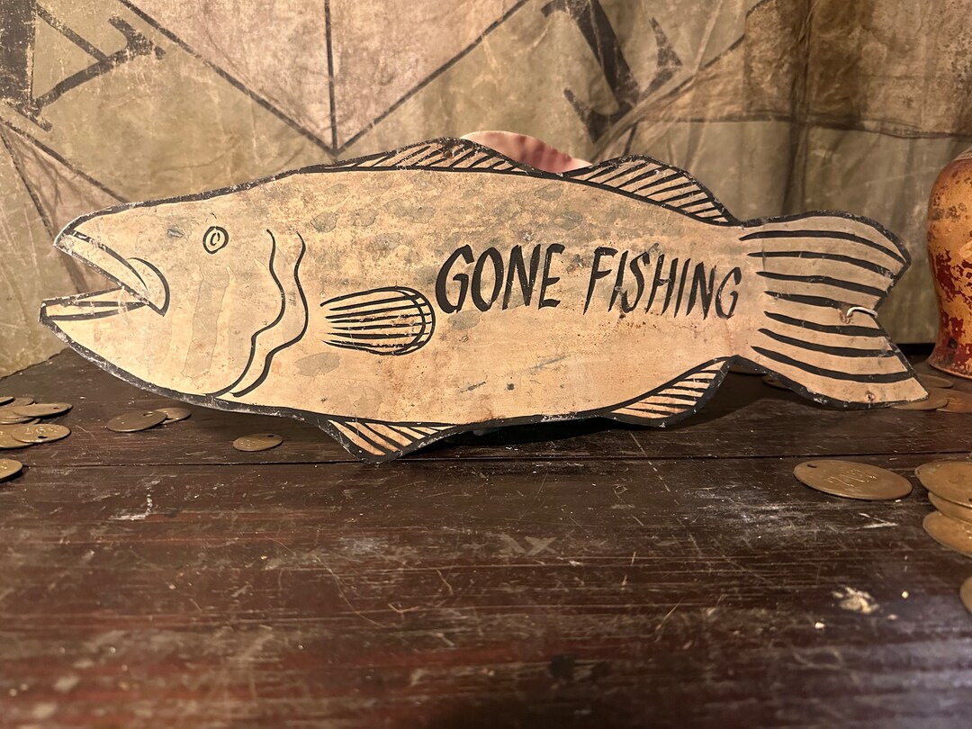 1920s Fishing Sign Country Lake House Folk Art Trade Advertising Bar ...
