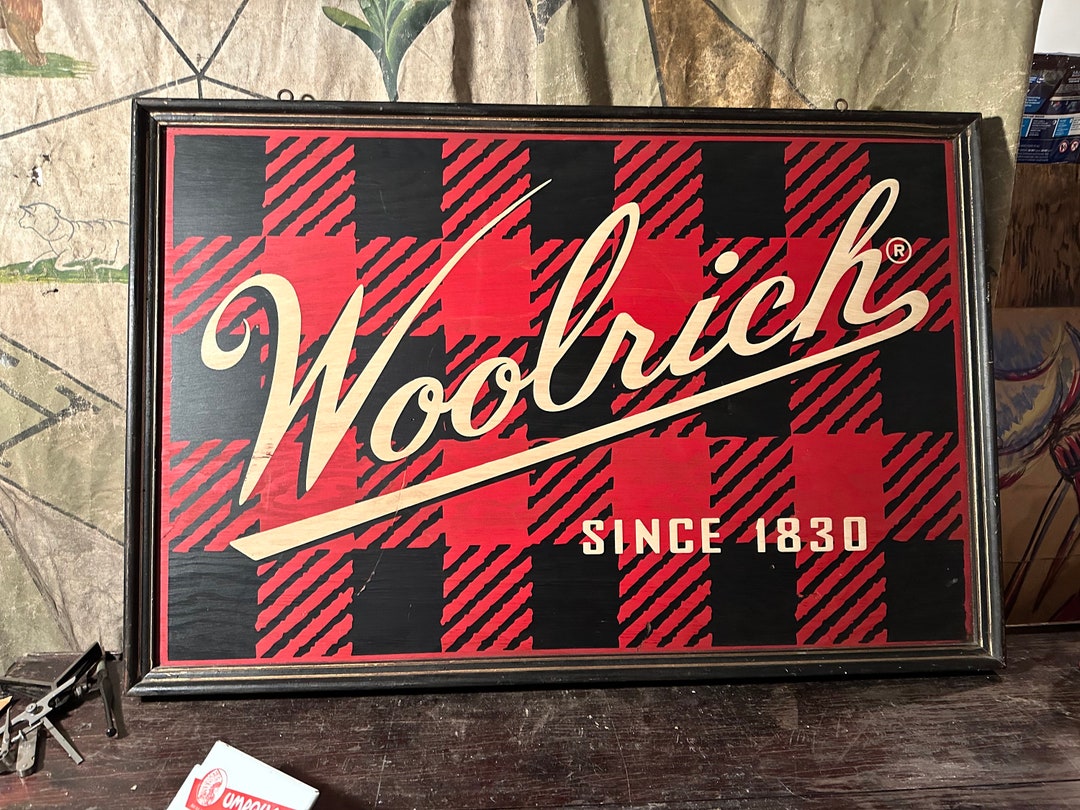VTG Woolrich Wooden Folk Art Advertising Sign Union Made Virginia ...