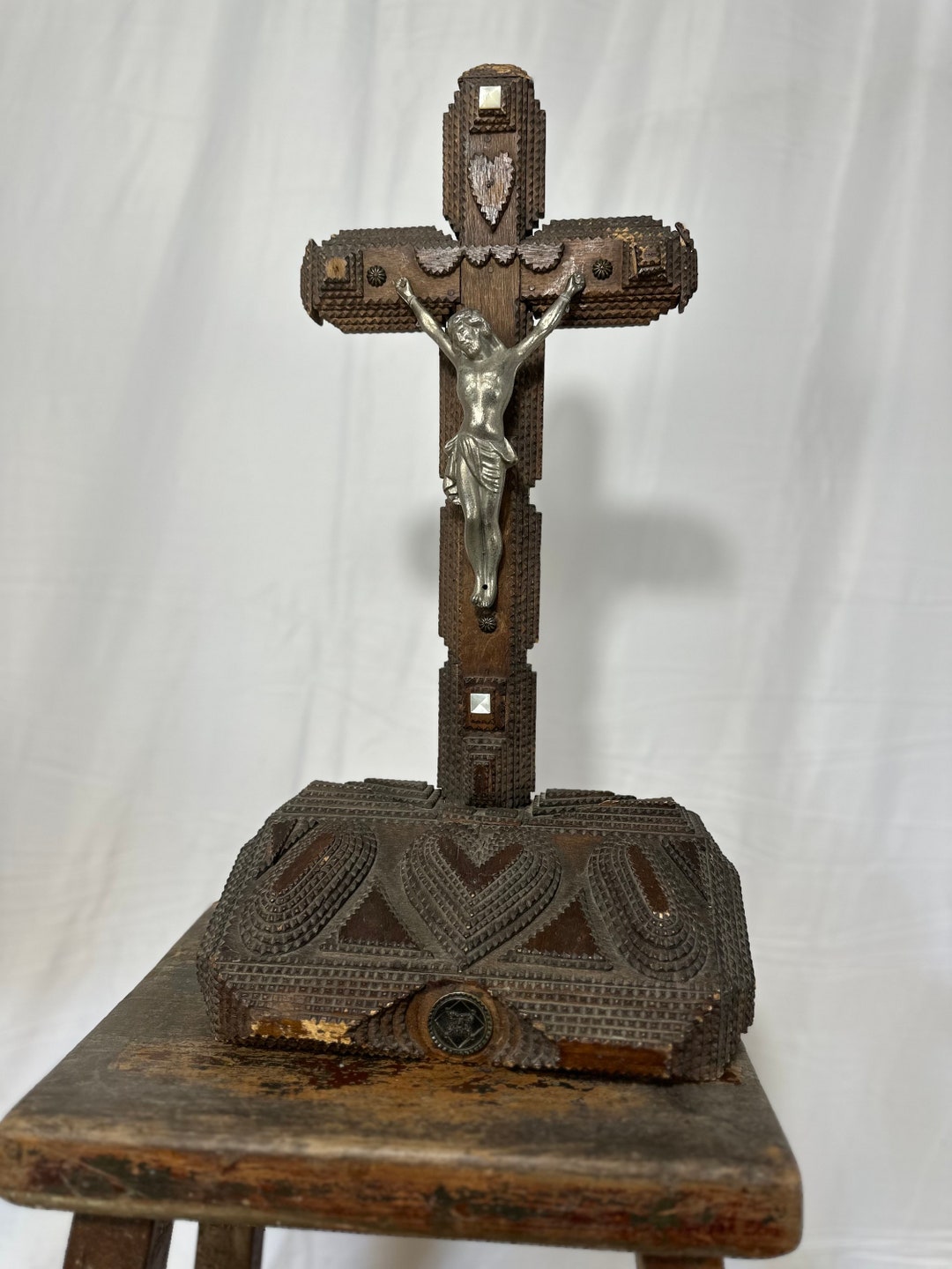 1800s Wood Tramp Art CROSS Church Artifact Shrine Christian Art ...