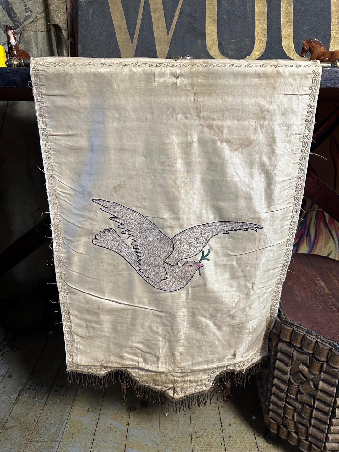 Vintage IOOF Odd Fellows Silk Banner Dove Faith Sign Antique Art ...