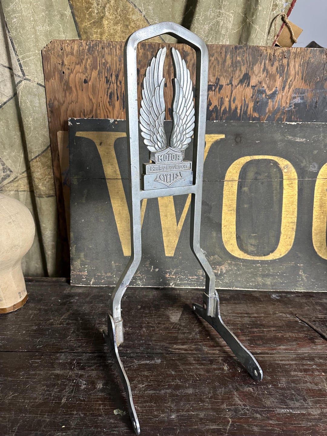 Harley Davidson AMF Era Chrome Sissy Bar Upright Shield and Wings ...