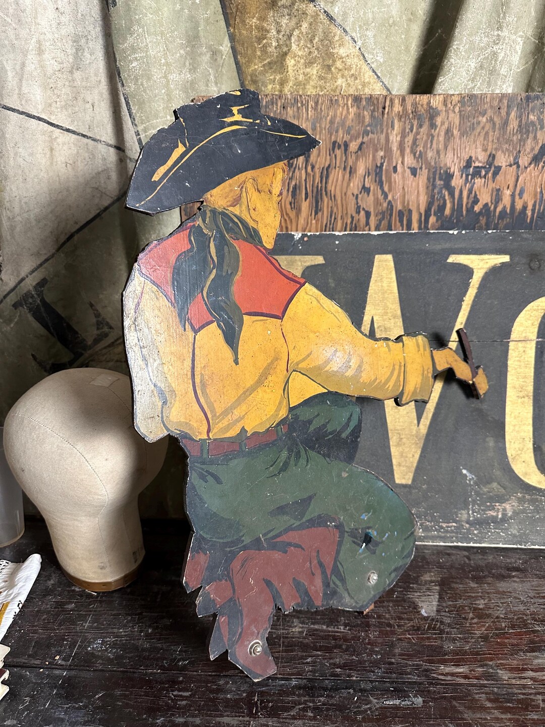 Antique Folk Art Western Rodeo Sign Advertising Farmhouse Country ...