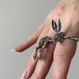 Hare Silver Ring, Single or Set, Animal Charm Jewelry, Rabbit Jewelry ...