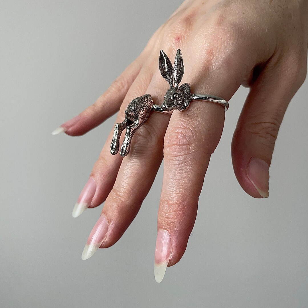 Hare Silver Ring, Single or Set, Animal Charm Jewelry, Rabbit Jewelry ...