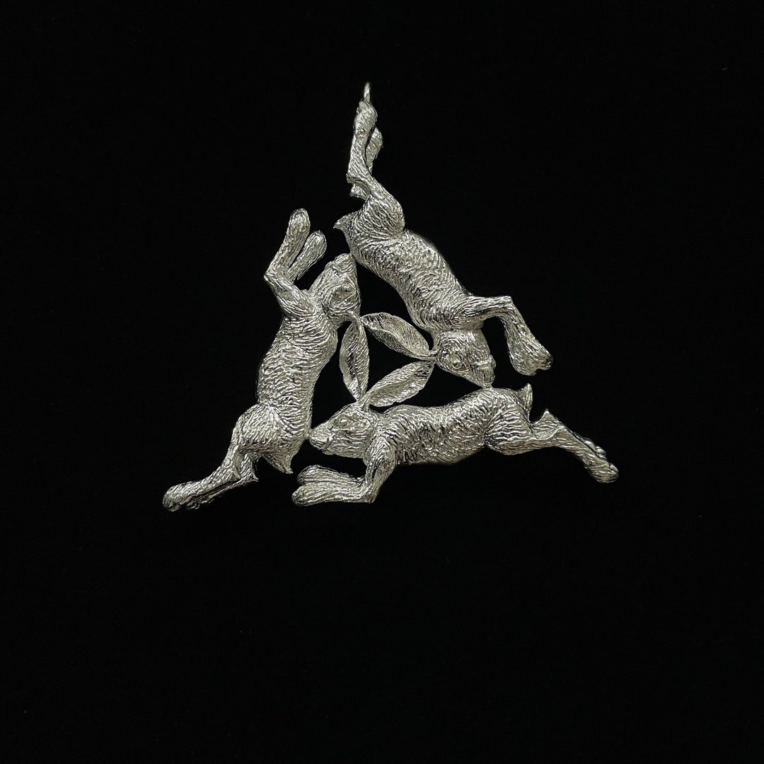 Triple Hare Necklace, Leaping Hares Pendant, Wearable Sculpture Animal ...