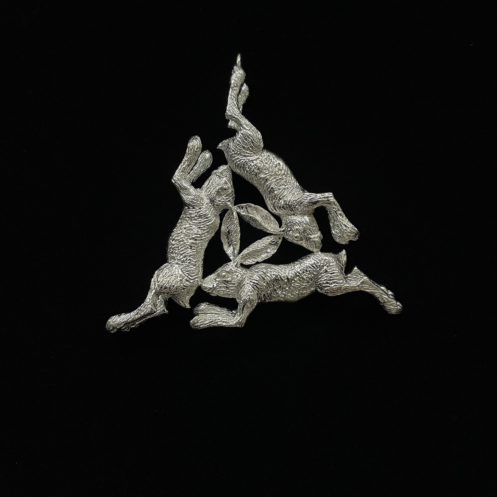 Triple Hare Necklace Leaping Hares Pendant Wearable - Etsy