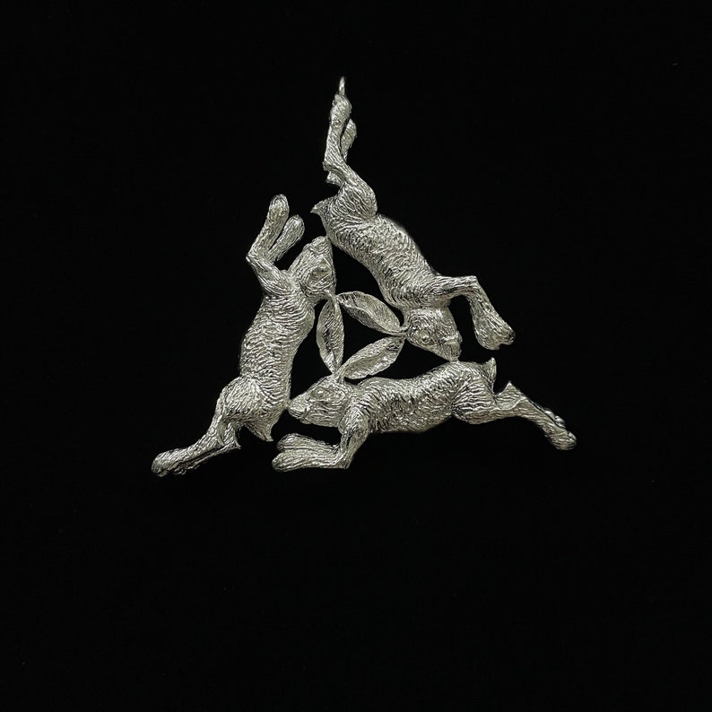Triple Hare Necklace Leaping Hares Pendant Wearable - Etsy