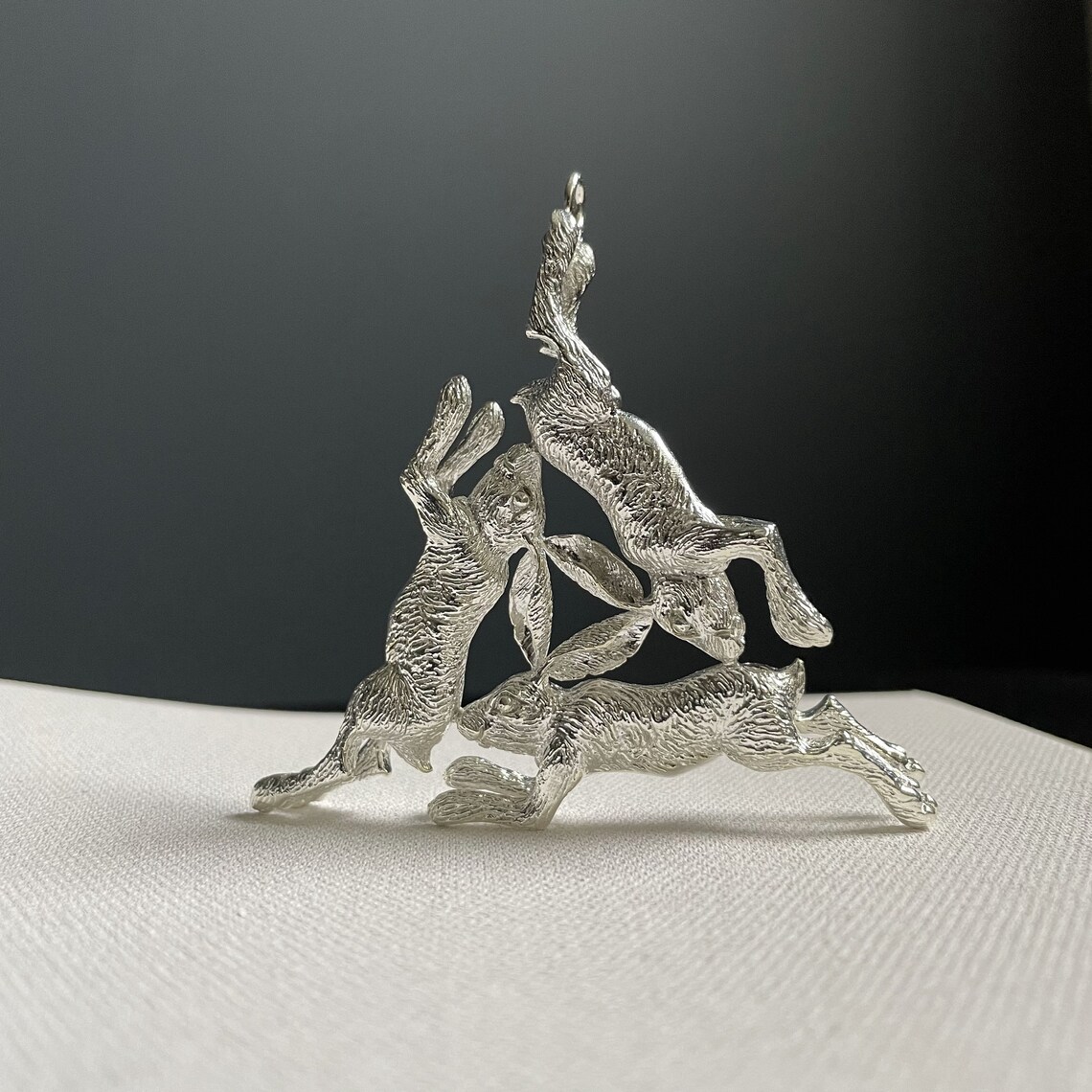 Triple Hare Necklace Leaping Hares Pendant Wearable - Etsy