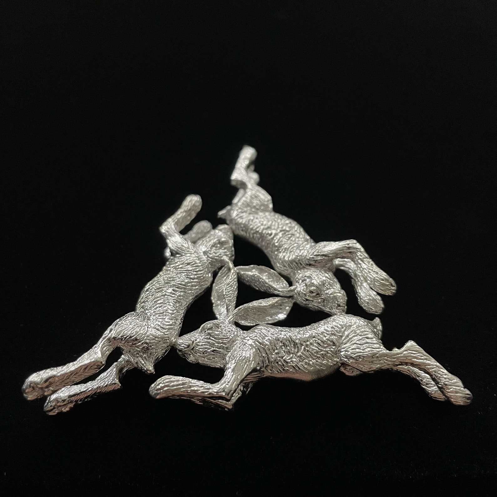 Triple Hare Necklace Leaping Hares Pendant Wearable - Etsy