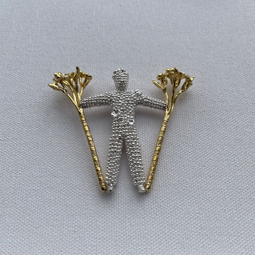 Burryman Necklace, Silver and Brass Sculptural Jewelry, Wilder Mann ...