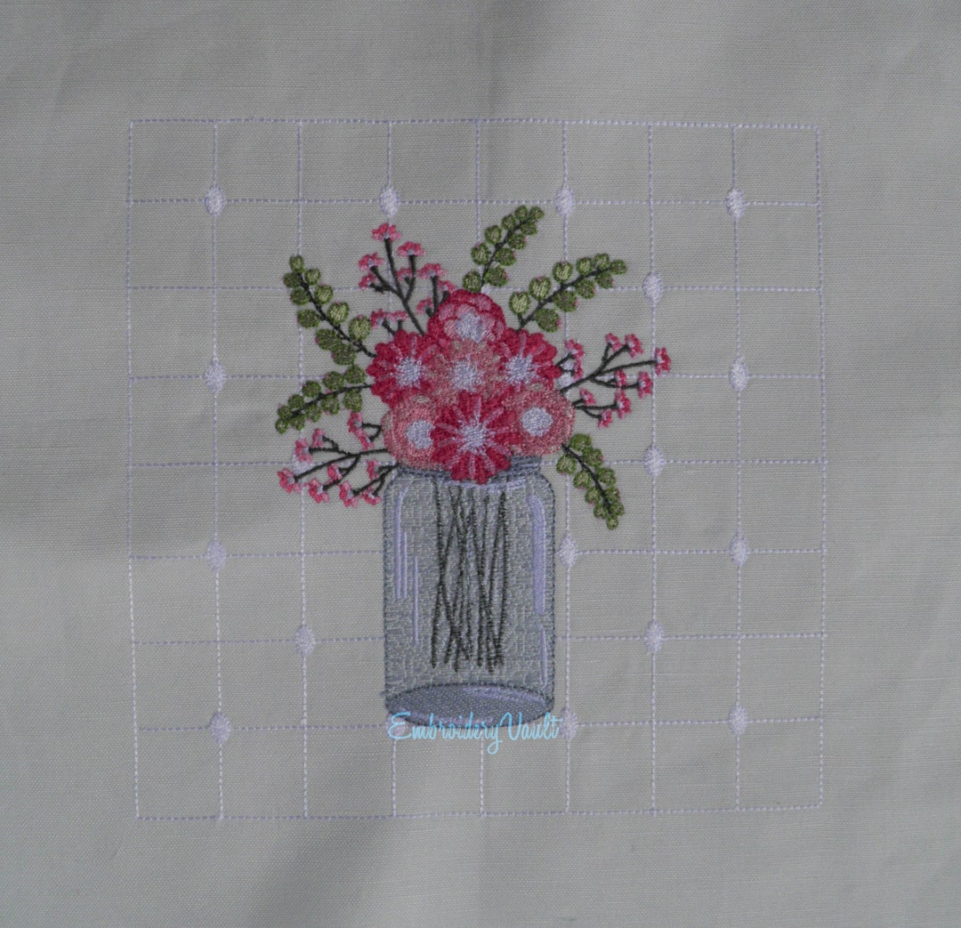 Window Flower Jar 2 Embroidery Design, Multiple Formats, Pillow ...
