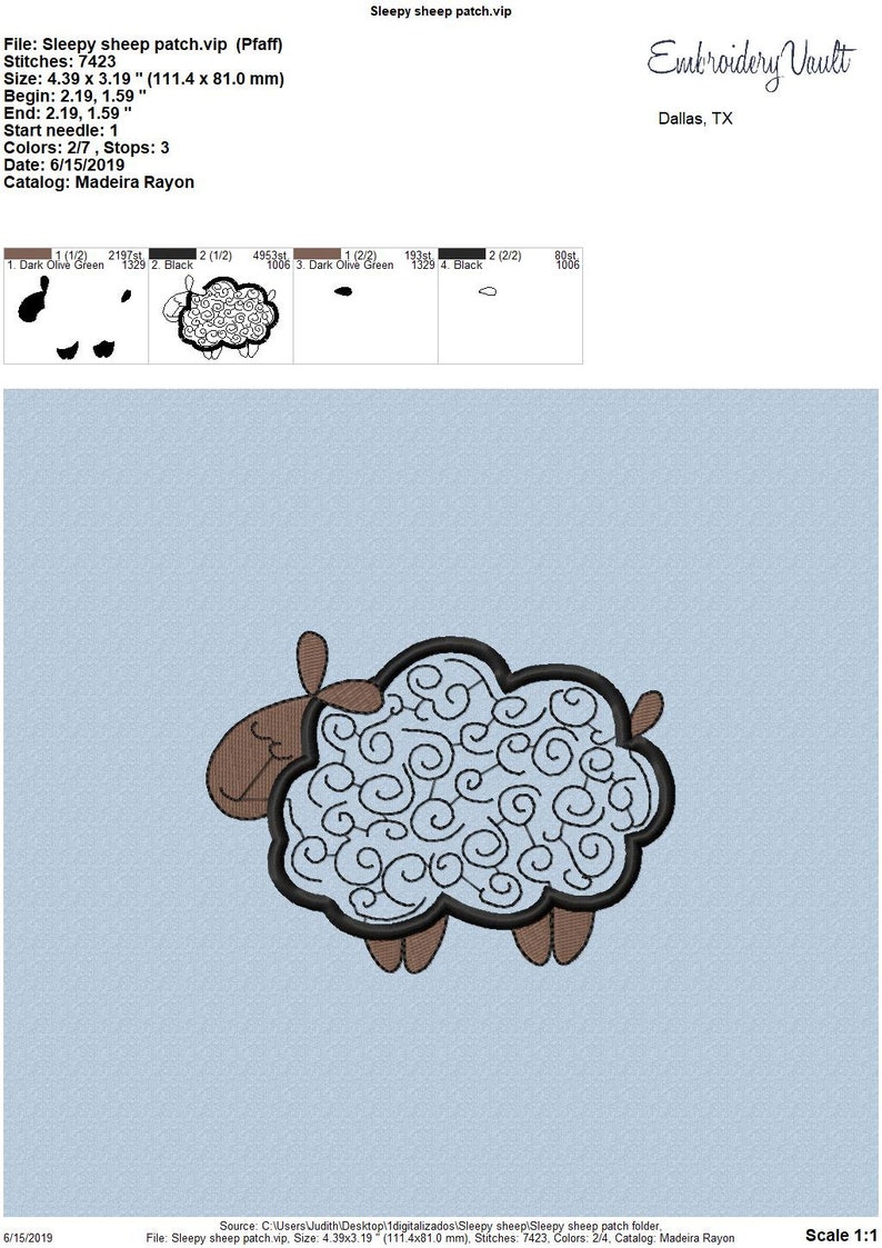 Sleepy Sheep Patch Embroidery Design, Multiple Formats, Baby, Nursery ...
