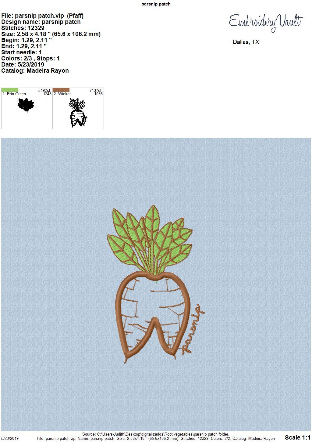 Root Vegetable, Parsnip Patch Embroidery Design, Multiple Formats ...