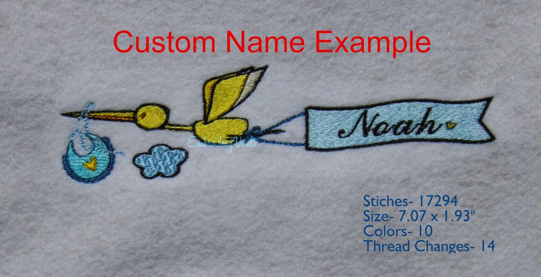 Baby Stork Custom Name Banner Embroidery Design-boy Name. Multiple ...