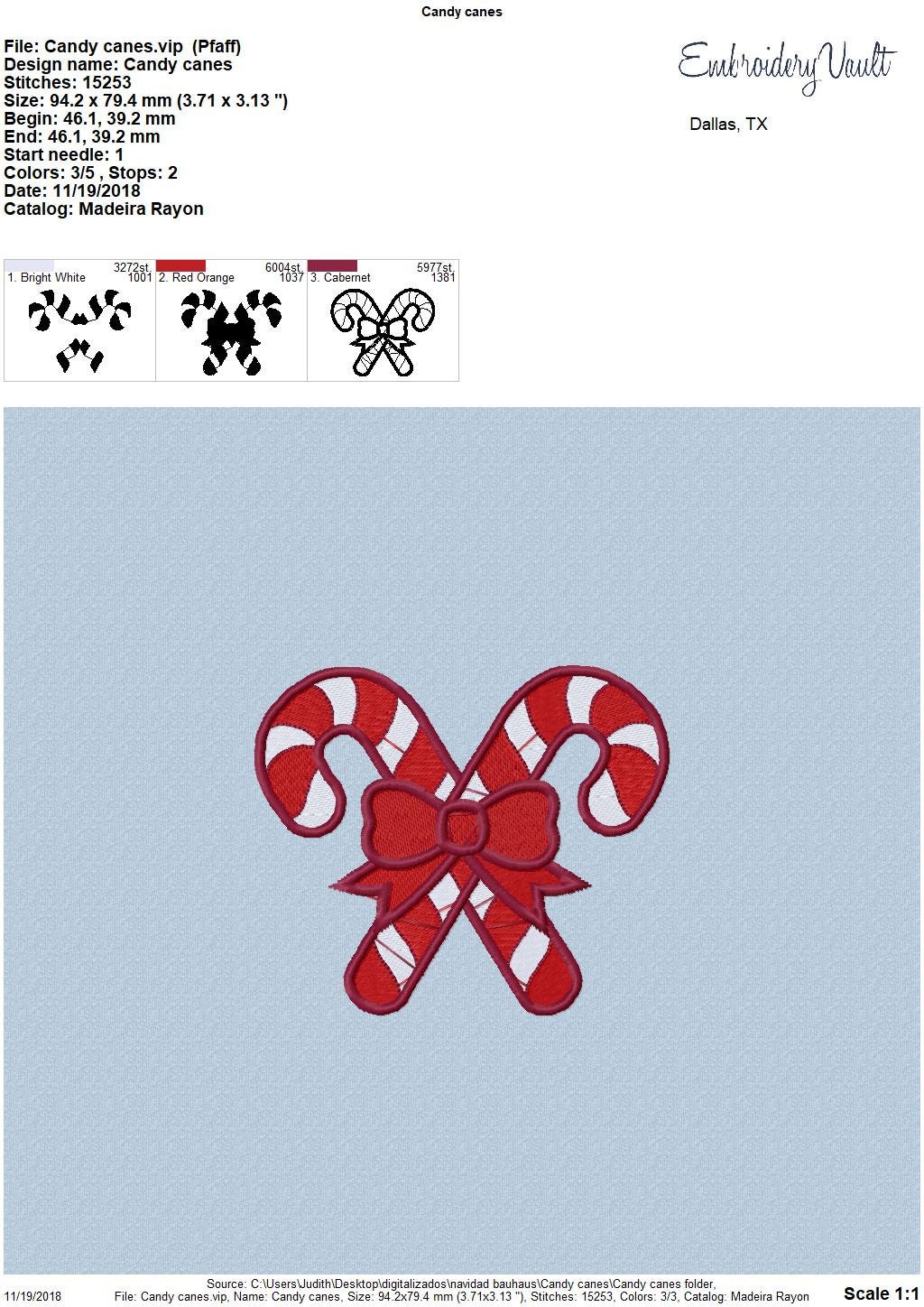 Christmas Candy Canes Embroidery Design, Multiple Formats - Etsy