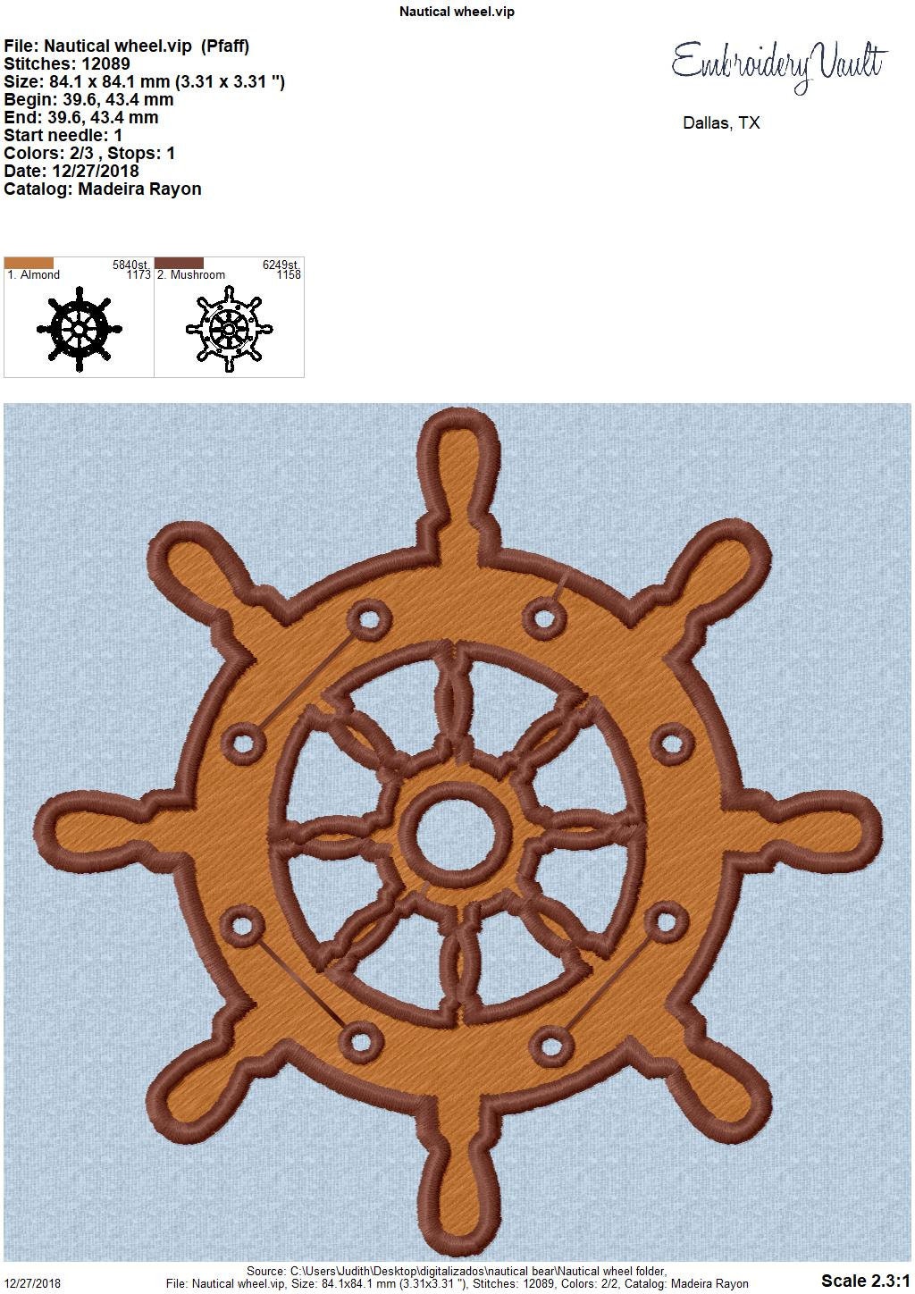 Nautical Wheel Embroidery Design, Multiple Formats - Etsy