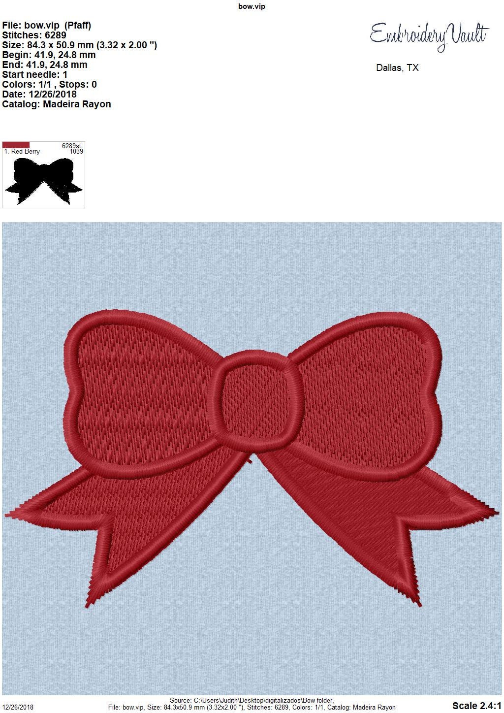 Bow Embroidery Design, Multiple Formats - Etsy