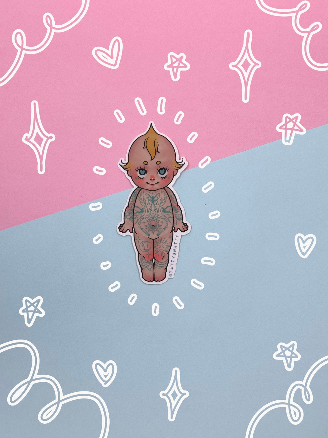 Tattooed Full Body Kewpie Sticker - Etsy
