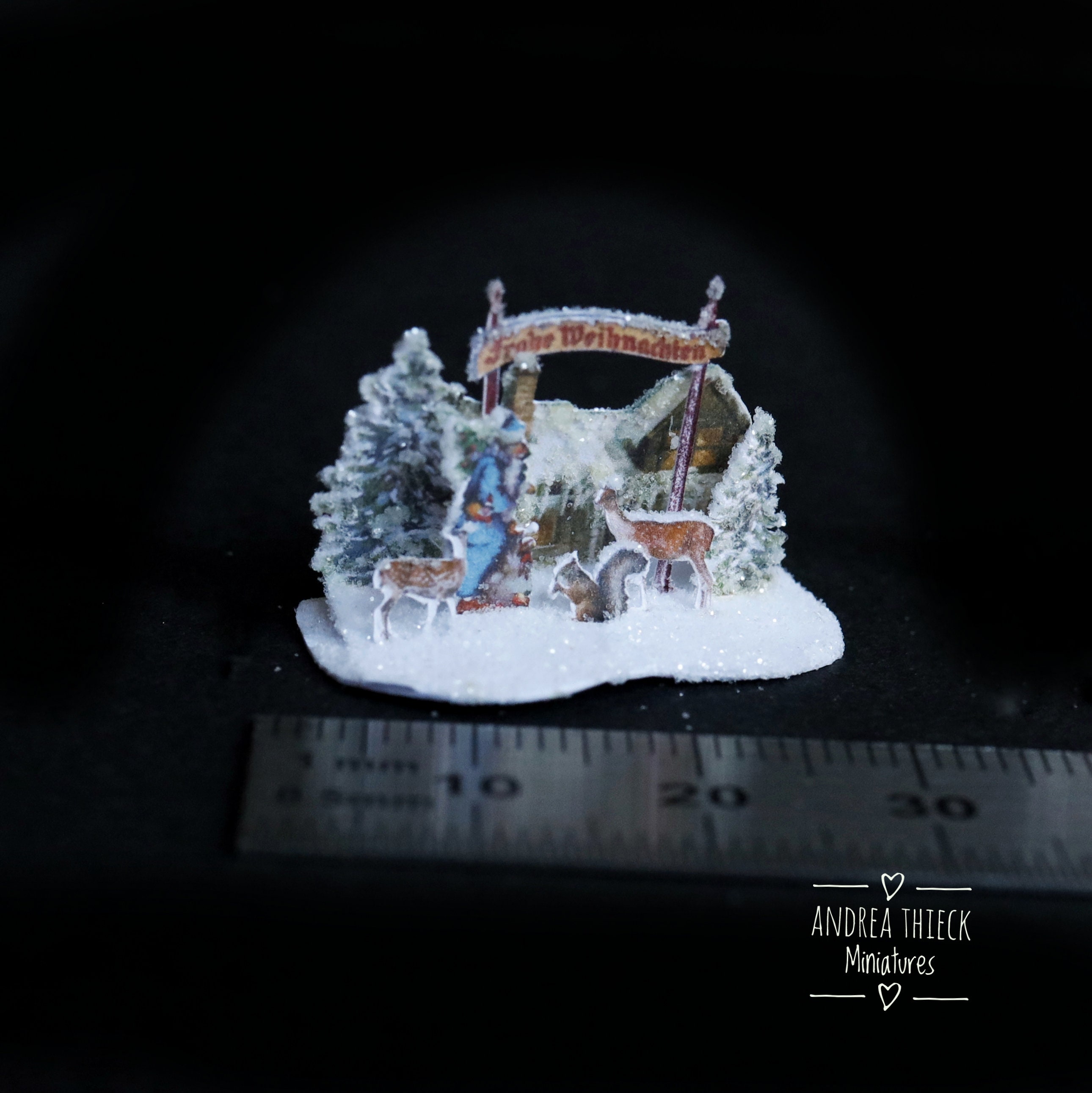 Glittered Miniature 3D Santa Display With Squirrel and Deers - Etsy