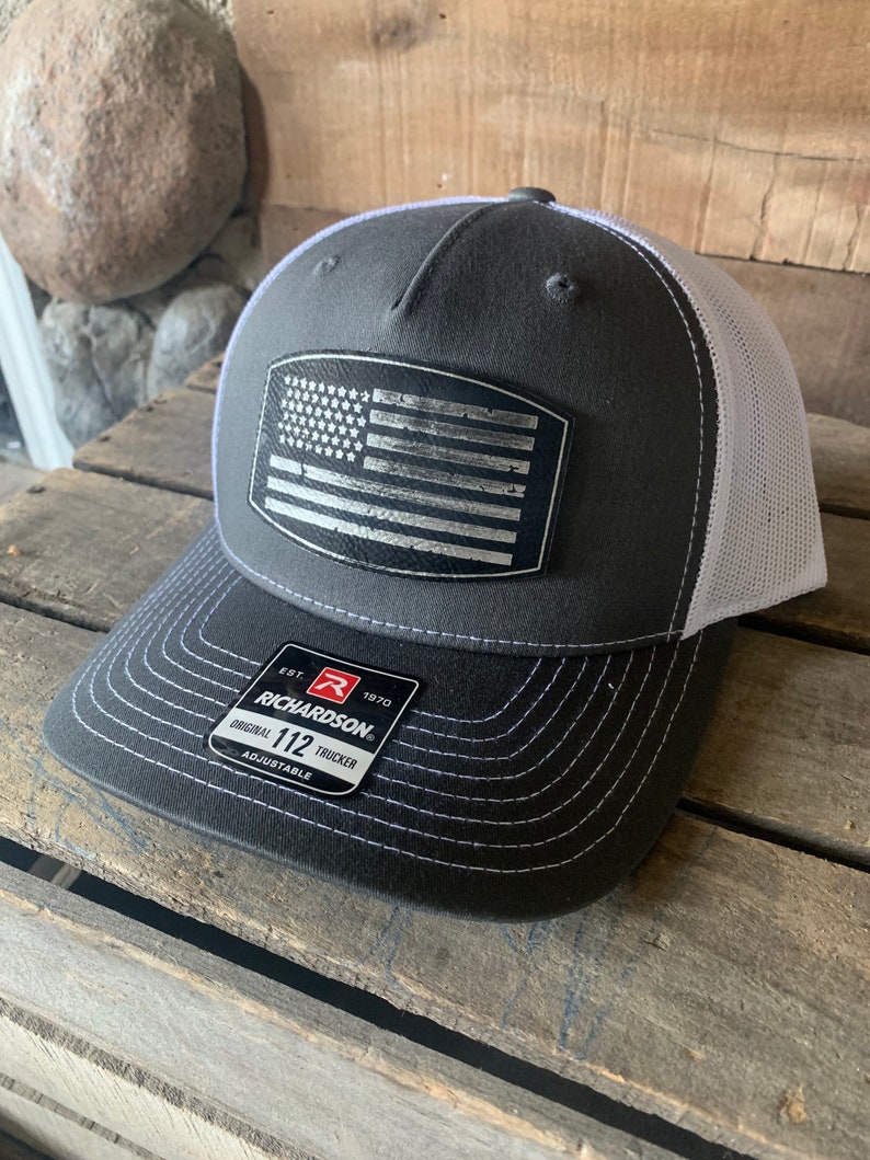 Custom Leather Patch Hat Leatherette Trucker Style Snap Back Leather ...