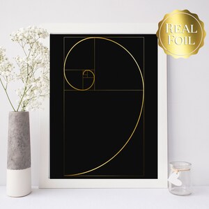 Math Poster - Fibonacci Spiral Art - Math Teacher Gift - Gold Foil ...