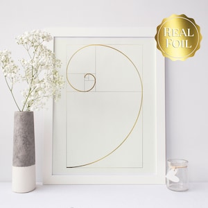 Math Poster - Fibonacci Spiral Art - Math Teacher Gift - Gold Foil ...