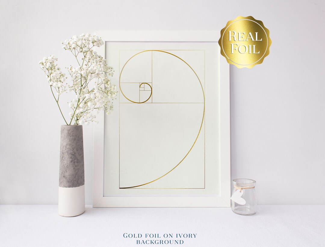 Math Poster - Fibonacci Spiral Art - Math Teacher Gift - Gold Foil ...