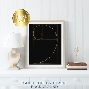 Math Poster - Fibonacci Spiral Art - Math Teacher Gift - Gold Foil ...
