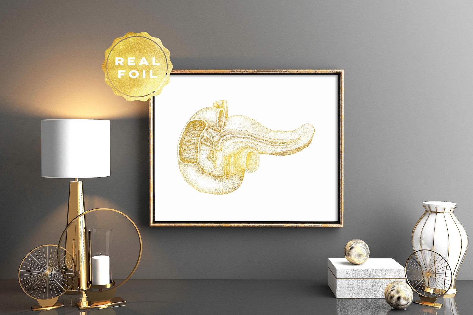 Pancreas Art - Pancreas Anatomy - Gold Anatomy Art - Anatomy Decor ...