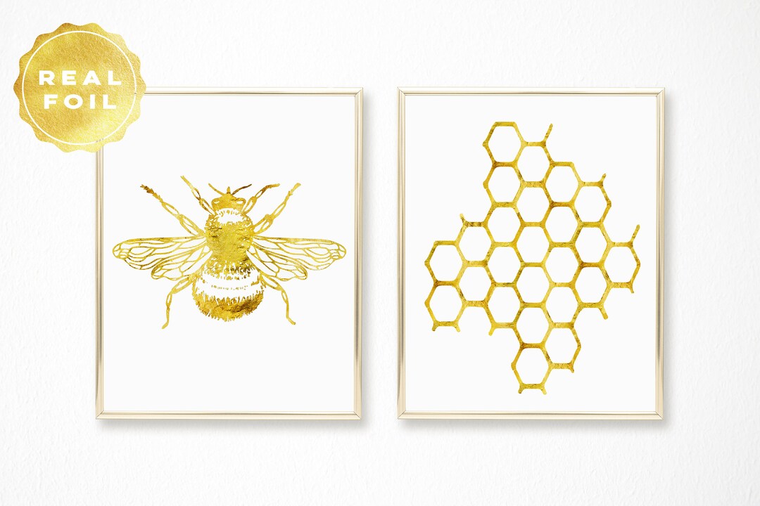 Bee Gold Foil Print - Honeycomb Art Print - Bumble Bee Art Print ...