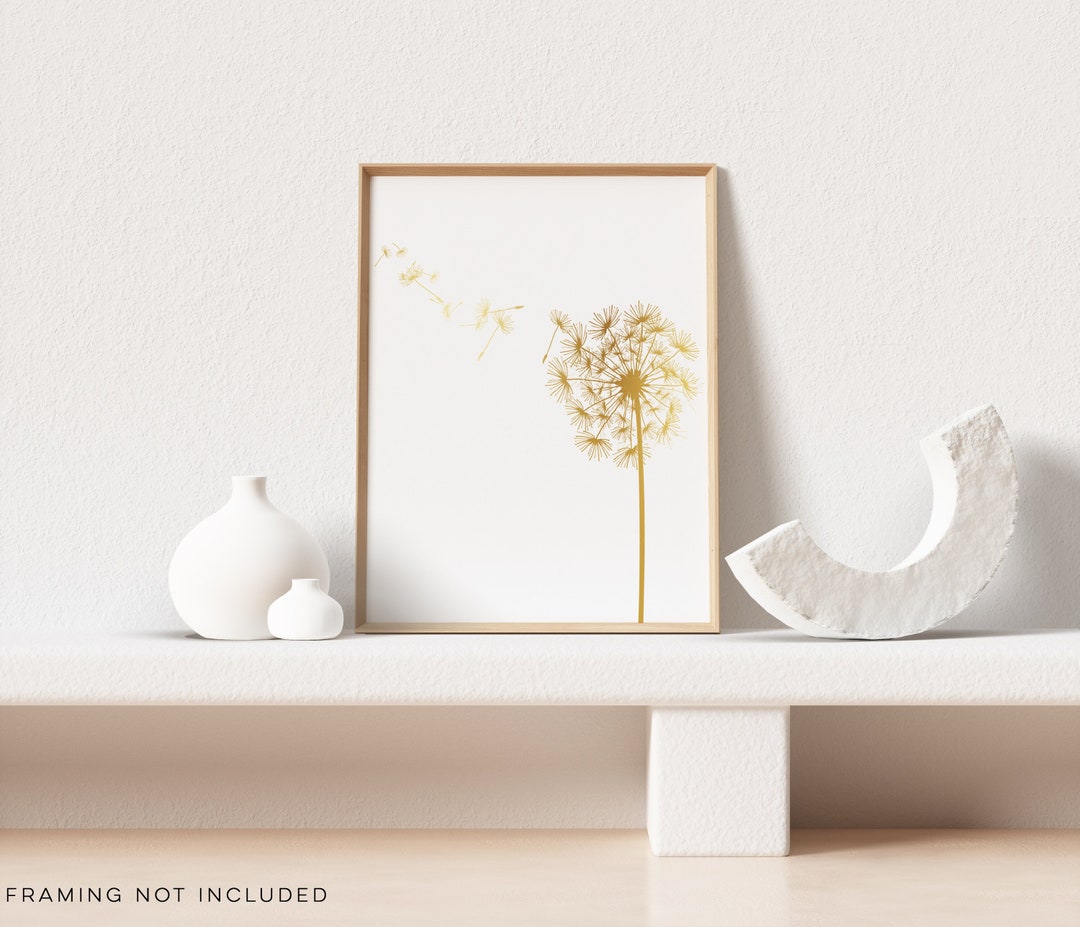 Dandelion Gold Foil - Gold Foil Dandelion Art Print - Gold Floral Print ...